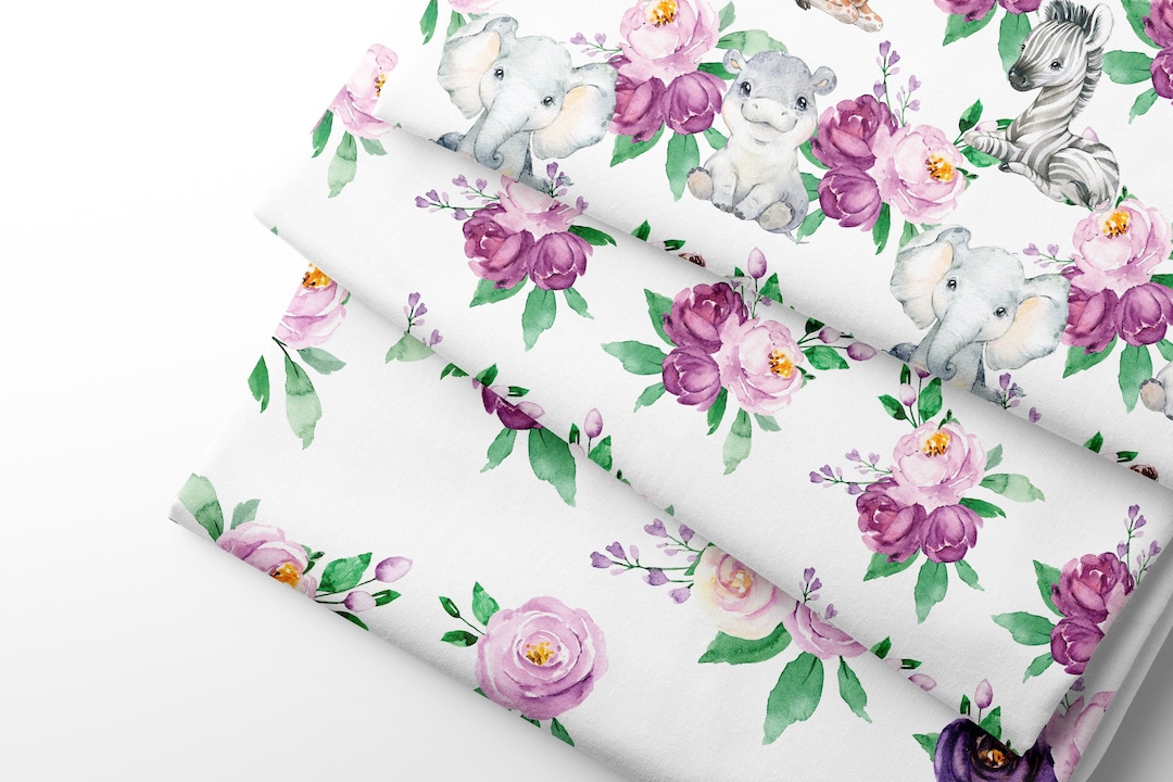 Violet Flowers Roses Fabric, Twill Cotton, Purple Fabric by Half Yard ...