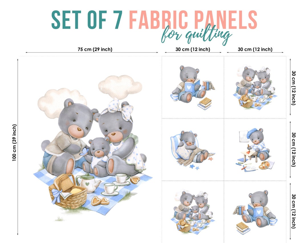 Baby Bear Cotton Fabric Panels: Quilting & Sewing Set - Etsy