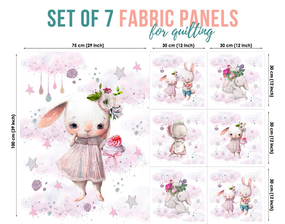 Cute Baby Bunnys Cotton Fabric Panels, Quilting Fabric Set, Cotton ...
