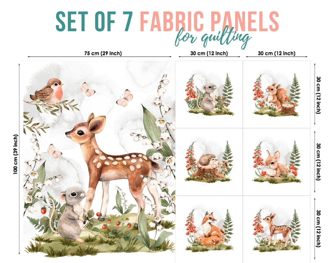 Woodland Animals Cotton Fabric Panel for Quilting, Deer - Etsy