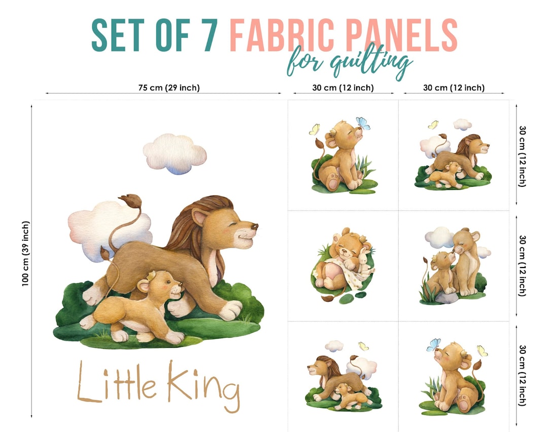 Cute Baby Lion Cotton Fabric Panels, Quilting Fabric Set, Cotton Panel ...