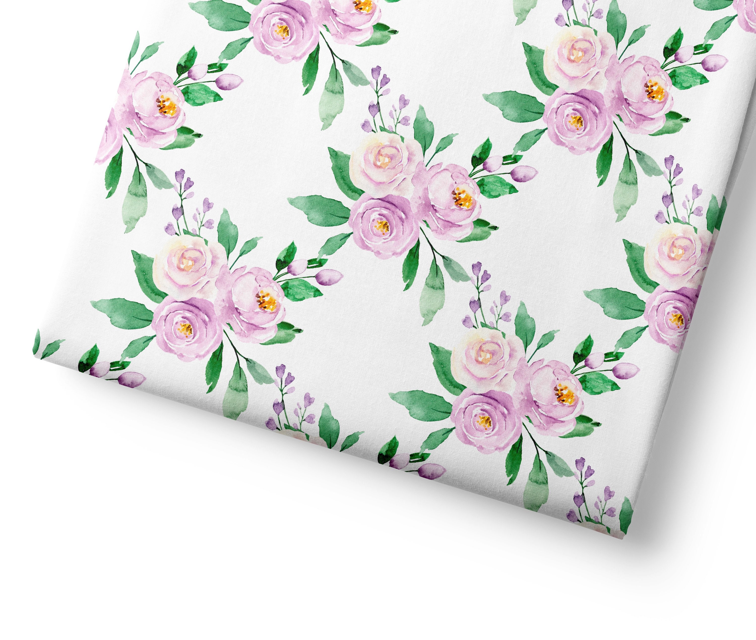 Violet Flowers Roses Fabric, Premium Sateen, Purple Fabric by Half ...