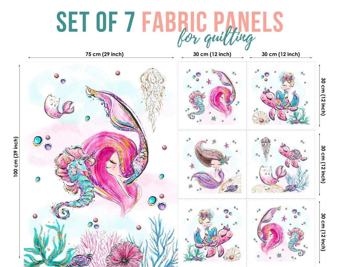 Mermaid Cotton Fabric Panel – Baby Quilting Fabric for Sewing and ...