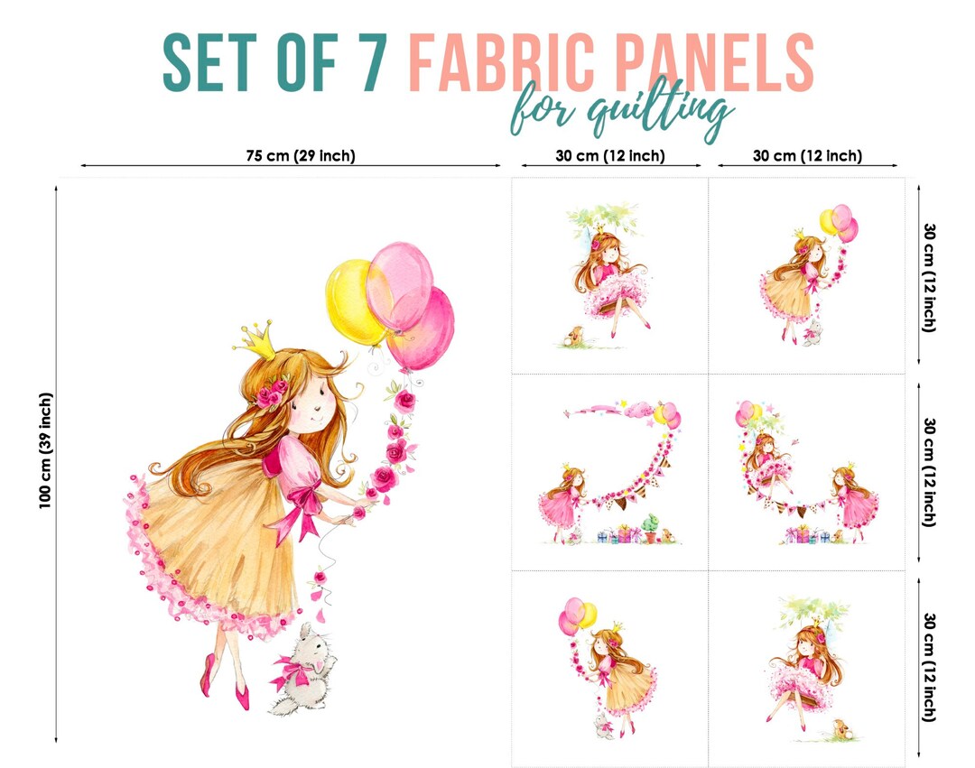 Little Princess Cotton Fabric Panels, Quilting Fabric, Cotton Panel Set ...