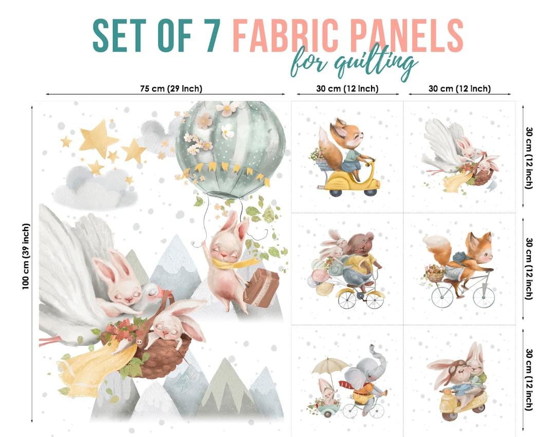 Cute Baby Animals Set of 7 Fabric Panels Adventure Little - Etsy