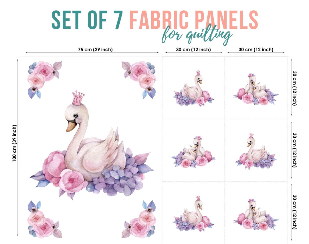 Swan Cotton Fabric Panels: Baby Quilting Material - Etsy