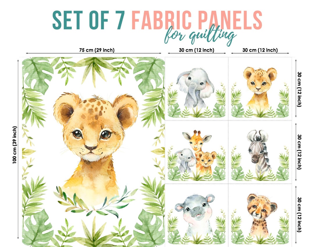 Jungle Safari Cotton Fabric Panels, Lion Fabric Panels, Cotton Panel ...