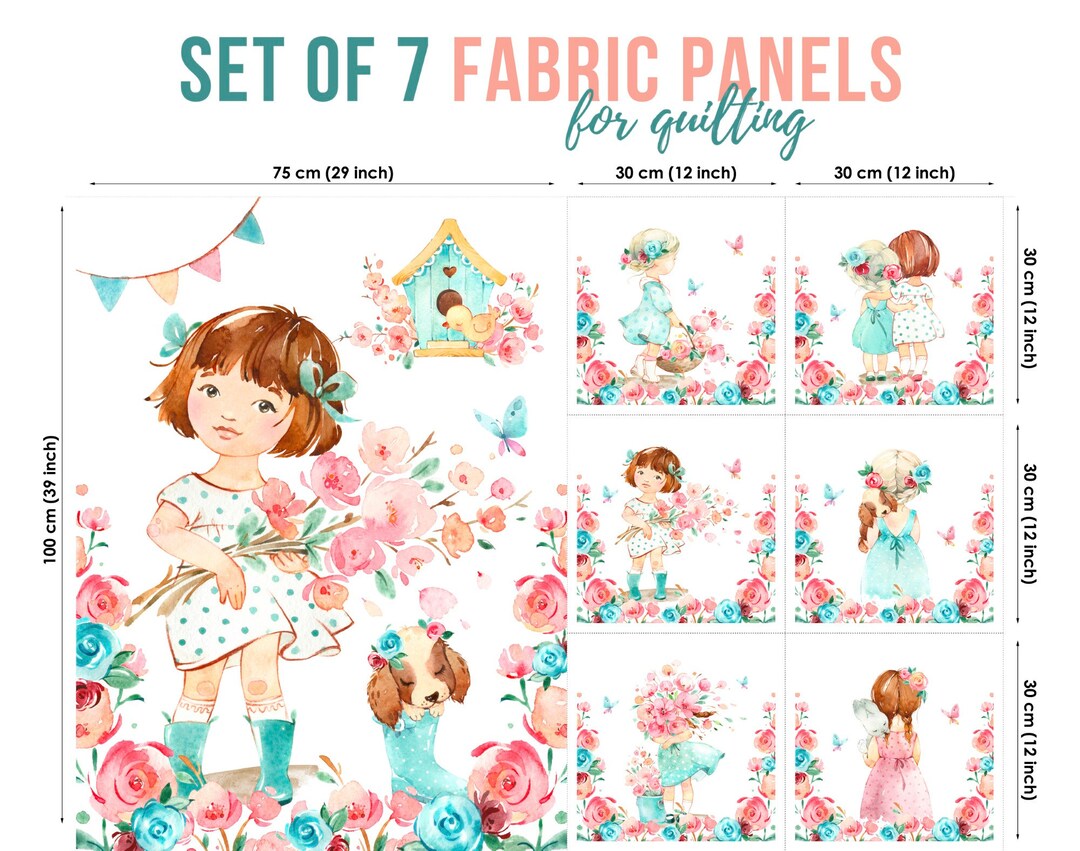 Mädchen Blumen Baumwollstoff, Quilting Stoff, Baumwollpanel Set, Baby Stoff für Quilten ...