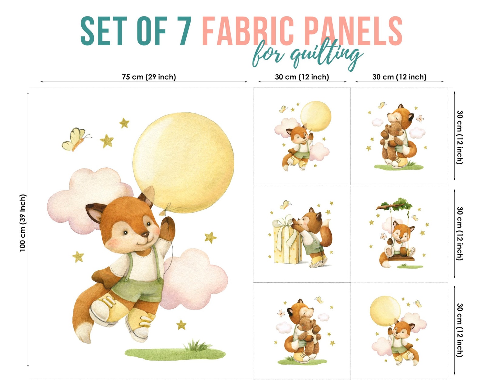 Baby Fox Fabric Panel for Quilting, Baby Fabric Panel, Cotton Fabric ...