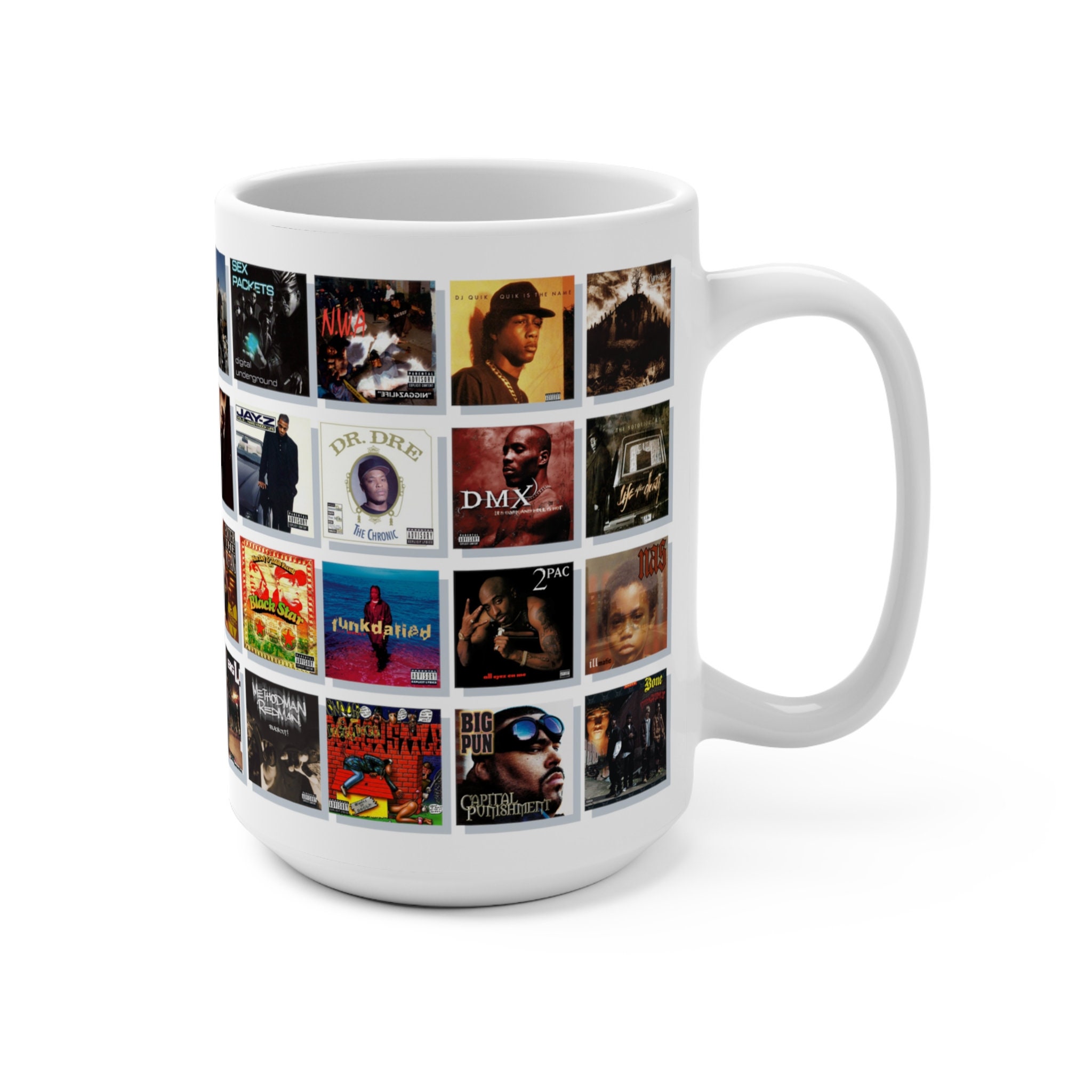 Classic 90s Hip-hop Album Collage Coffee Mug 15oz Nostalgic Retro Rap ...