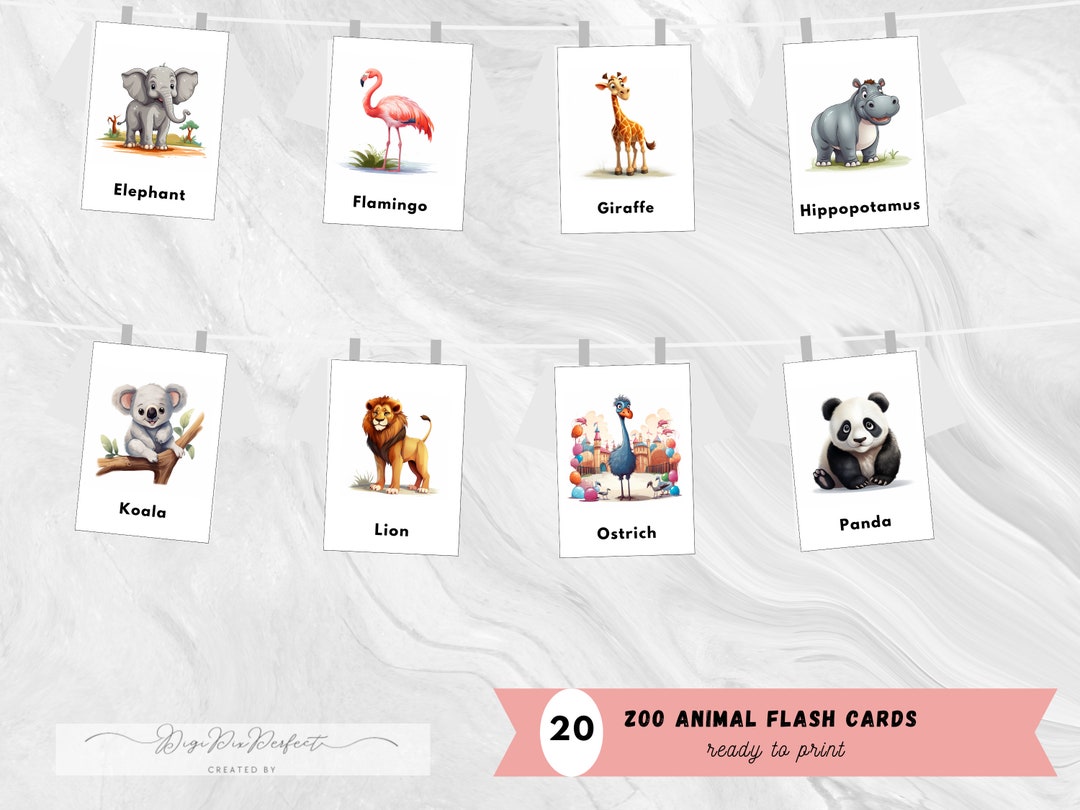 Tarjetas flash imprimibles de animales del zoológico para niños - 20 ...