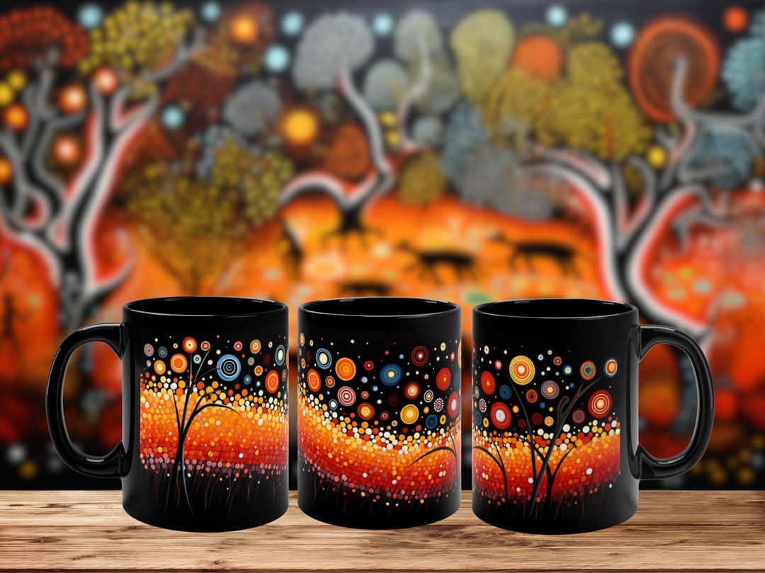 Aboriginal Celebration of Nature With an 11oz Black Ceramic Coffee Mug ...