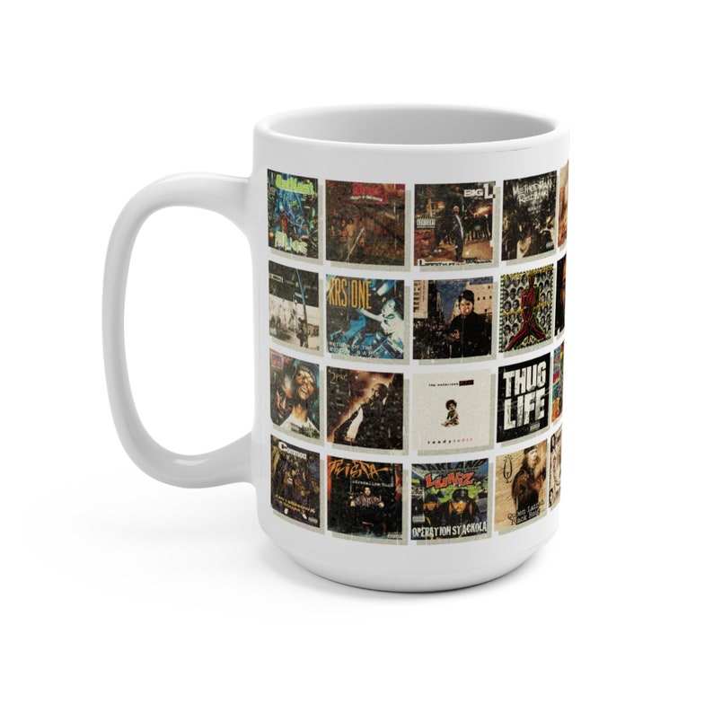 90s Vintage Hip-hop Album Collage Coffee Mug - 15oz - Nostalgic Retro ...