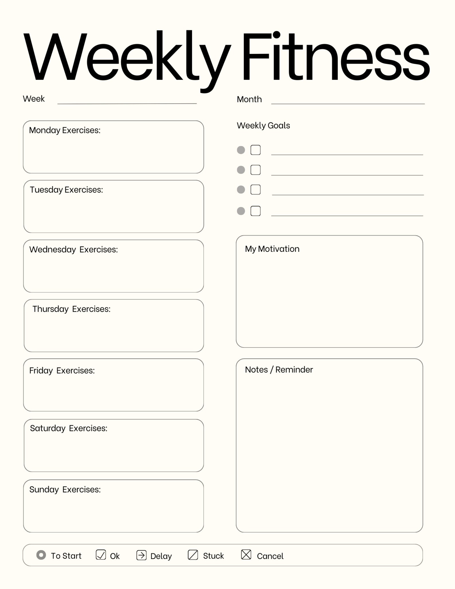 Weekly Fitness Tracker A4 Printable Physically Fit and Healthy - Etsy
