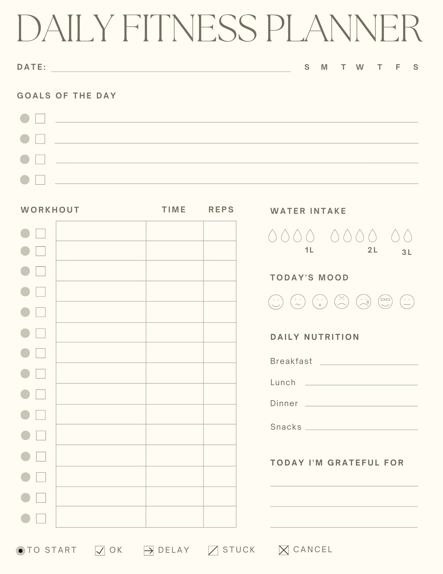 Daily Fitness Tracker Weight Loss Planner Printable Daily Exercise ...