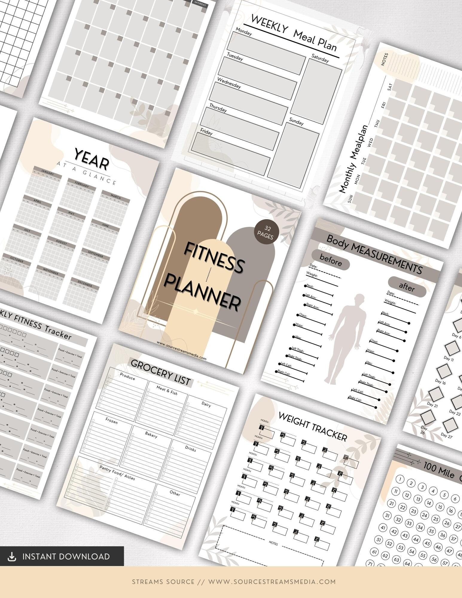 Ultimate Printable Fitness Planner 8.5 X 11 Trackers & Challenges Meal ...