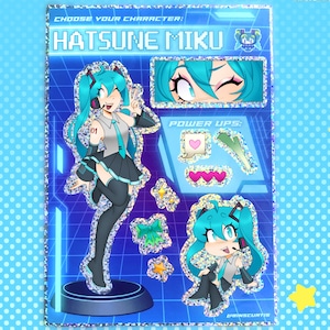 Glittery Hatsune Miku Sticker Sheet: Y2K Cybercore Vocaloid - Etsy