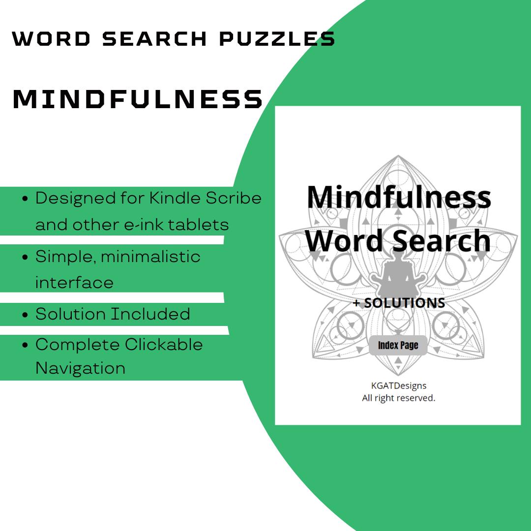 Mindfulness Word Search Puzzle PDF for Kindle Scribe – 100 Relaxing ...