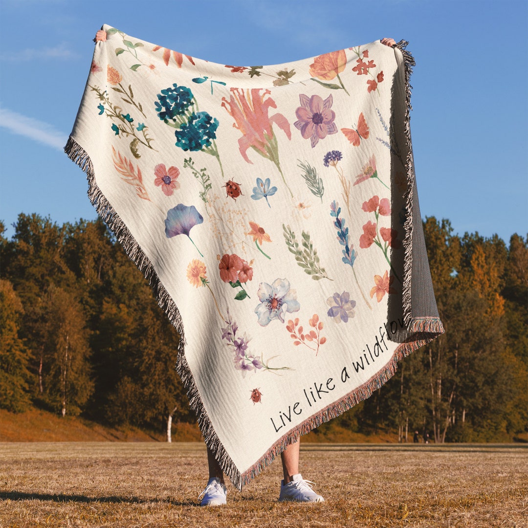 Wildflower Woven Blanket, Flower Lover Throw Blanket Gift, Colorful ...
