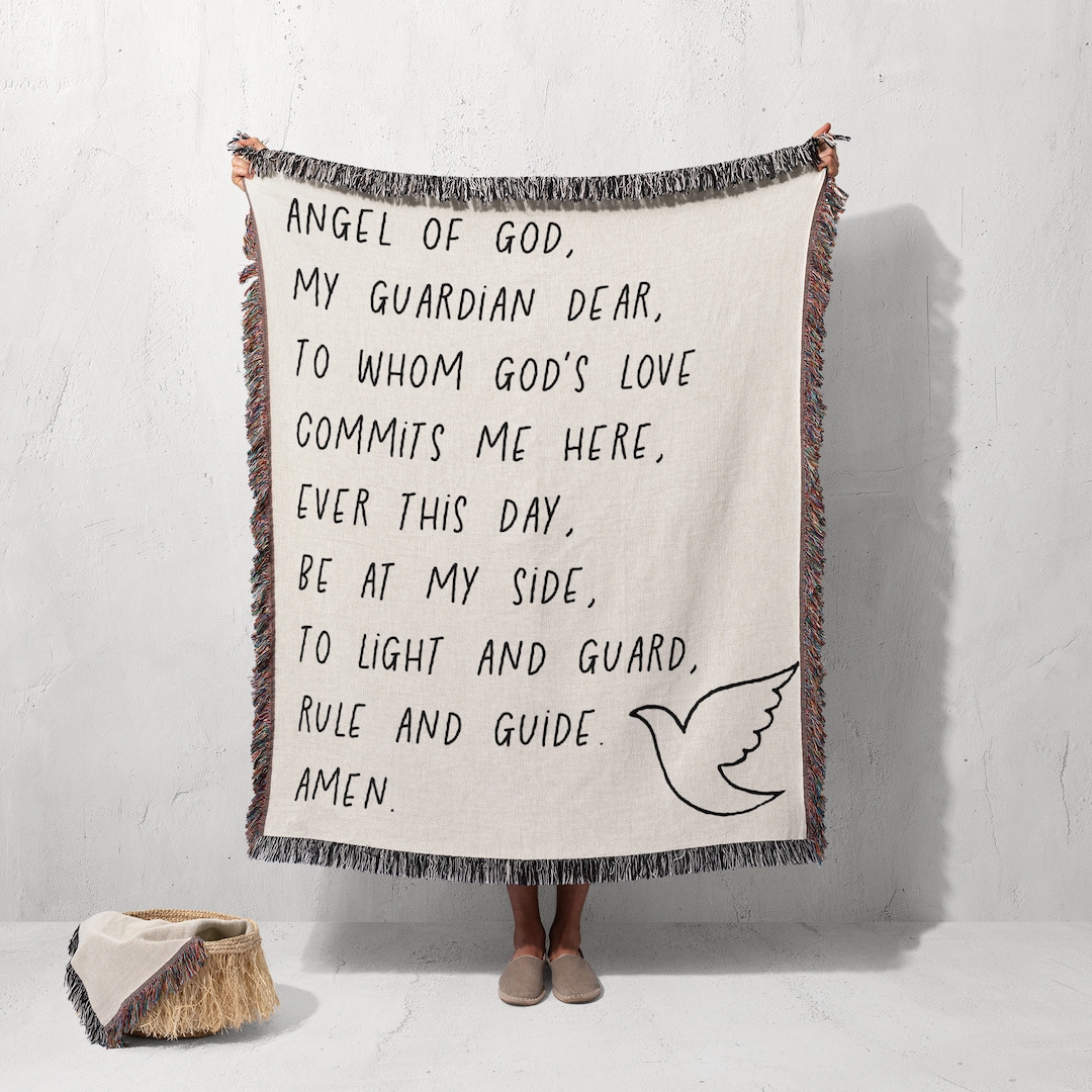 Angel of God Prayer Woven Blanket, Guardian Angel Prayer Throw Blanket ...