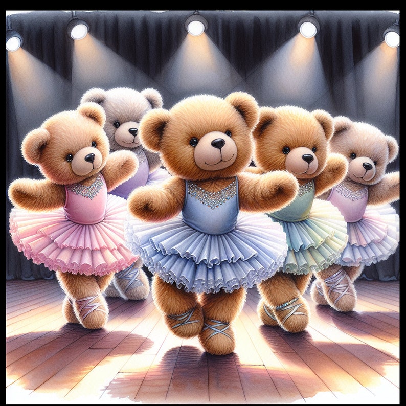 Watercolor Ballerina Teddy Bears Wall Art, Watercolor Ballet Bears ...