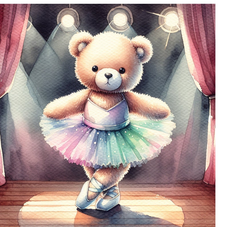 Watercolor Ballerina Teddy Bears Wall Art, Watercolor Ballet Bears ...