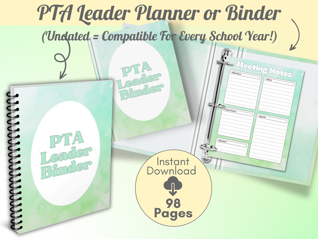 PTA Leader Planner Printable | PTA Leader Binder | Undated | Green ...