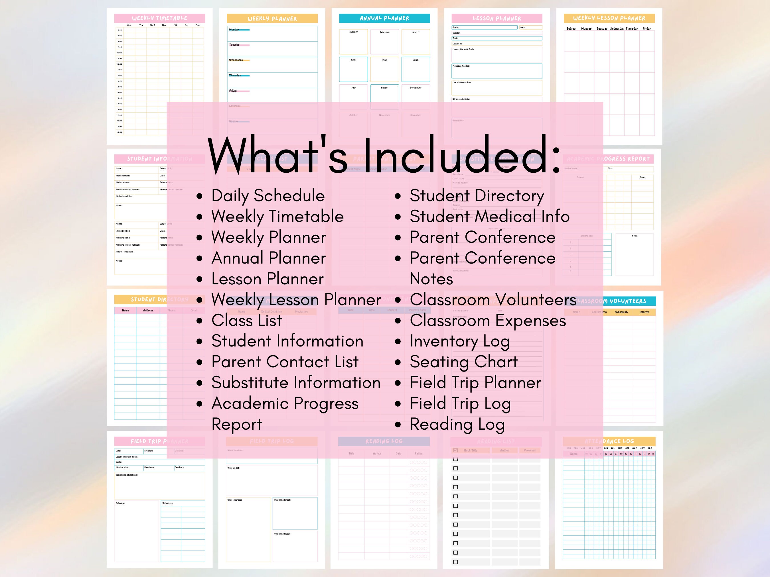 Teacher Planner Printable | Teacher Binder | Undated | Multicolor ...