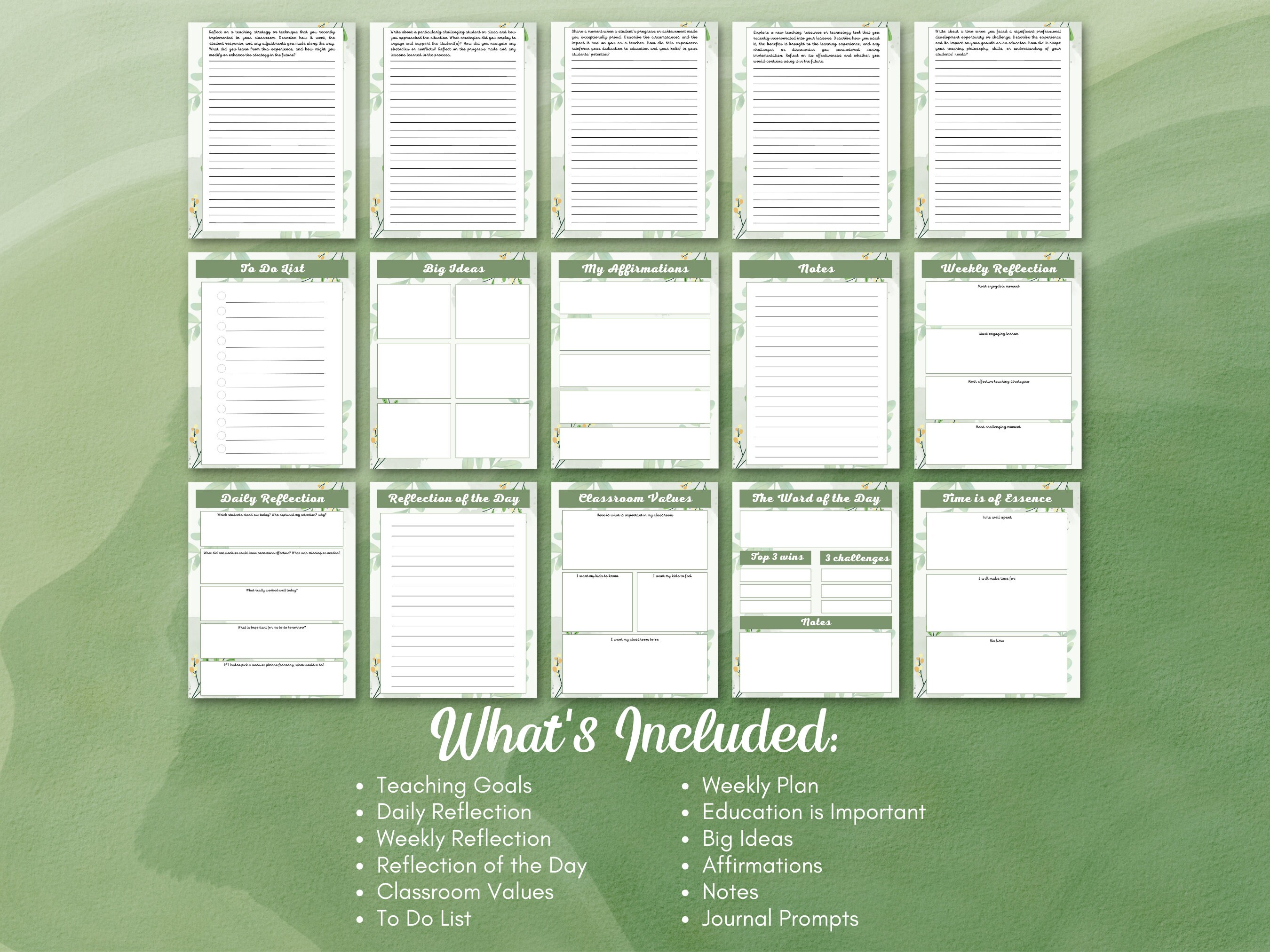 Teacher Journal Printable | Teacher Binder | Green Planner ...