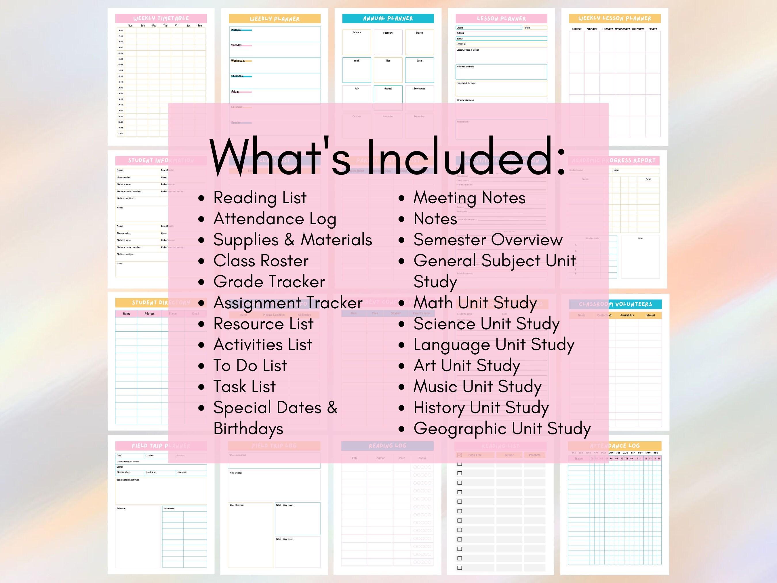 Teacher Planner Printable | Teacher Binder | Undated | Multicolor ...