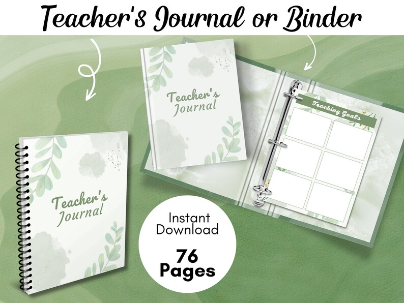 Teacher Journal Printable | Teacher Binder | Green Planner ...