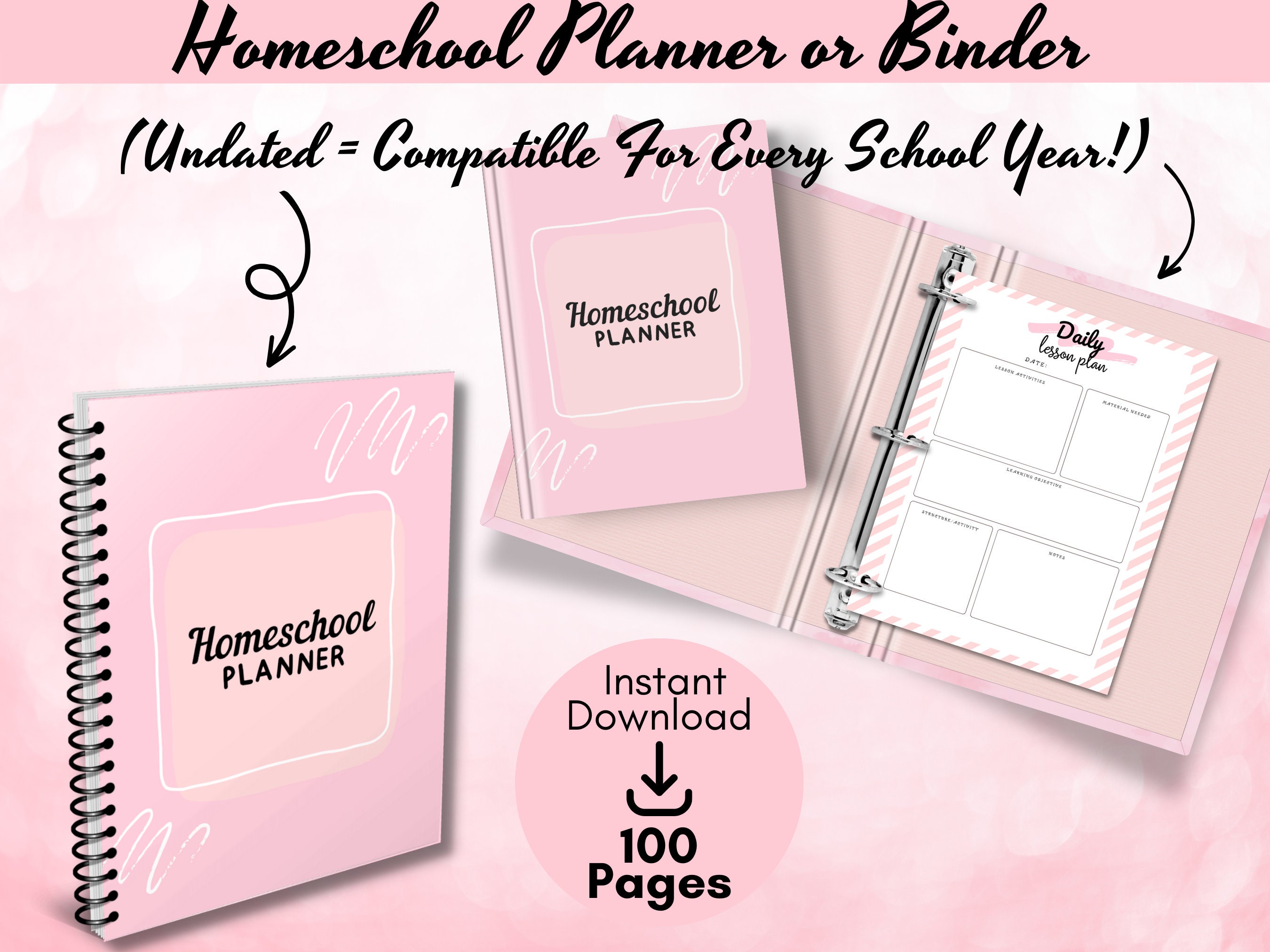 Homeschool Planner Printable | Homeschool Binder | Undated | Pink ...