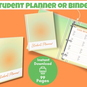 Student Planner Printable | Student Binder | Undated | Orange ...