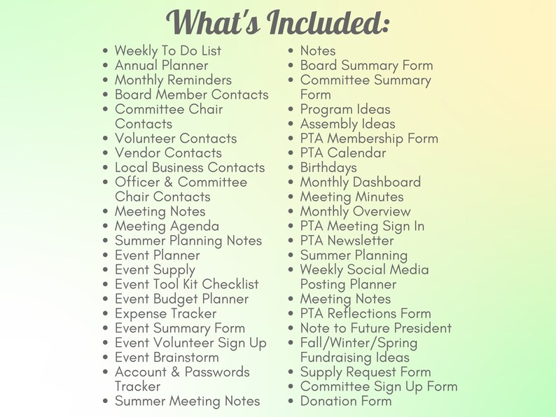 PTA Leader Planner Printable | PTA Leader Binder | Undated | Green ...