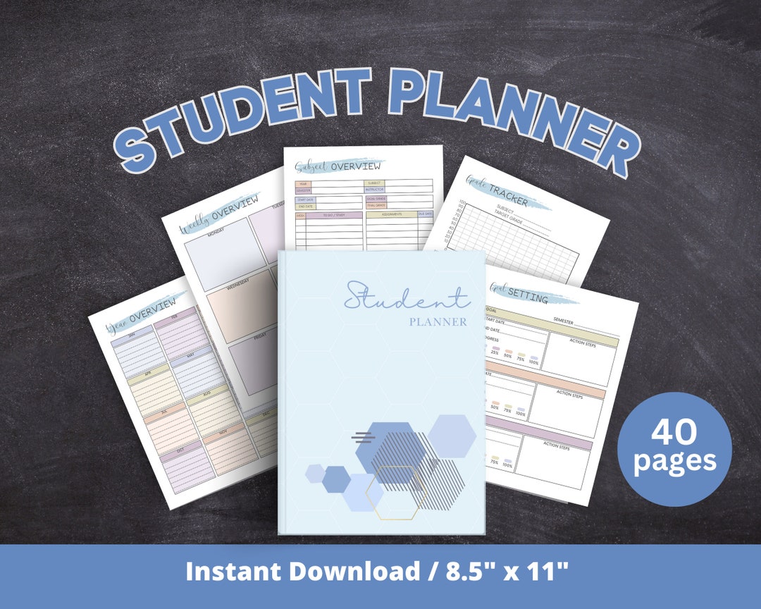 Student Planner Printable Student Binder Undated Blue Academic Year ...