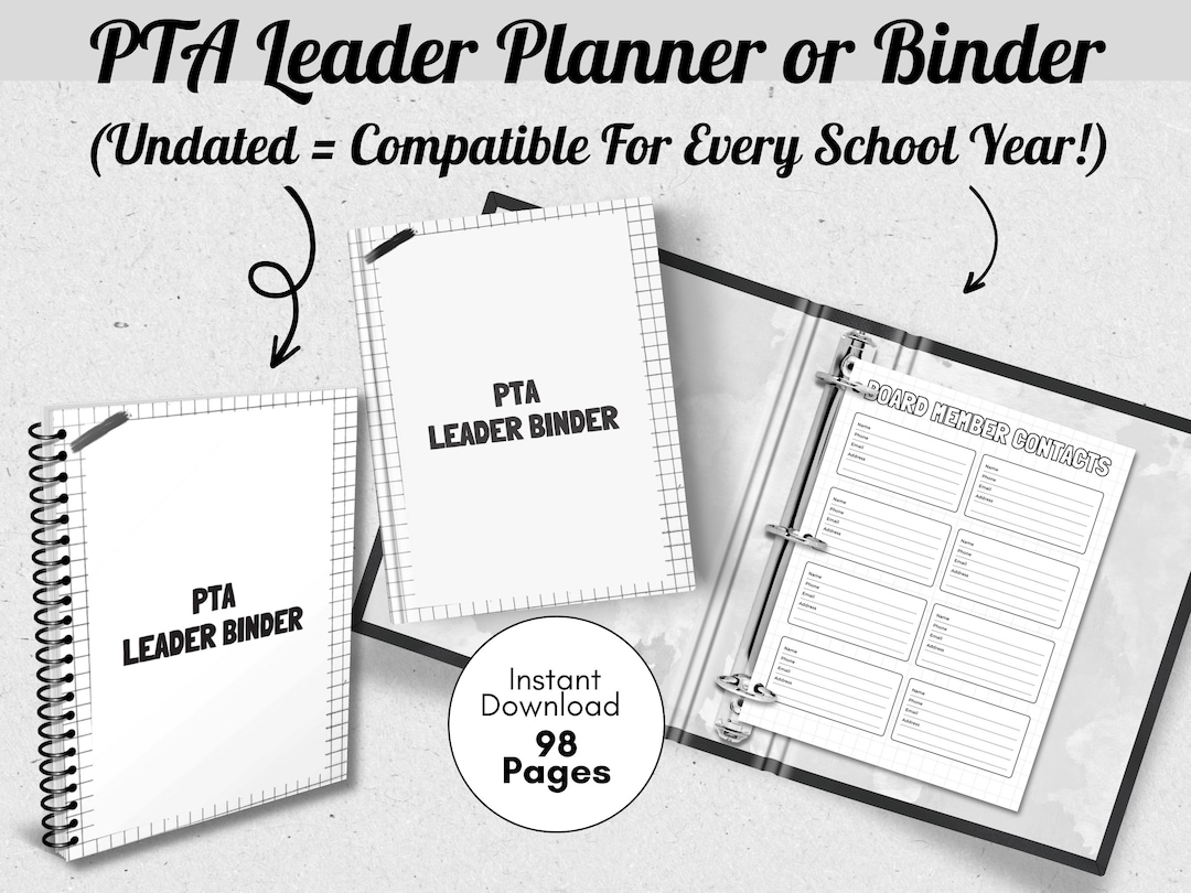 PTA Leader Planner Printable | PTA Leader Binder | Undated | B&W | Pta ...