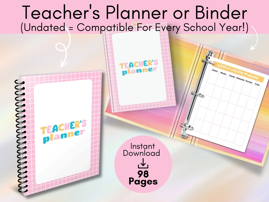 Teacher Planner Printable | Teacher Binder | Undated | Multicolor ...