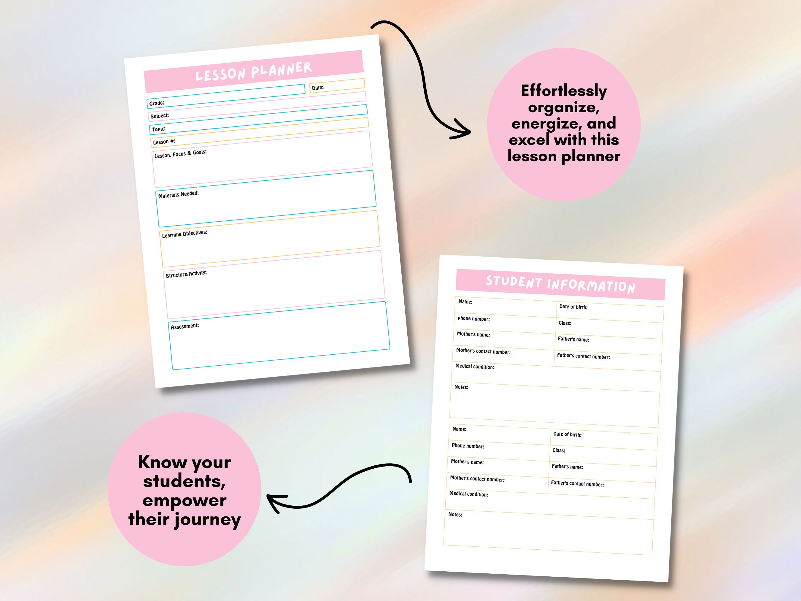 Teacher Planner Printable | Teacher Binder | Undated | Multicolor ...