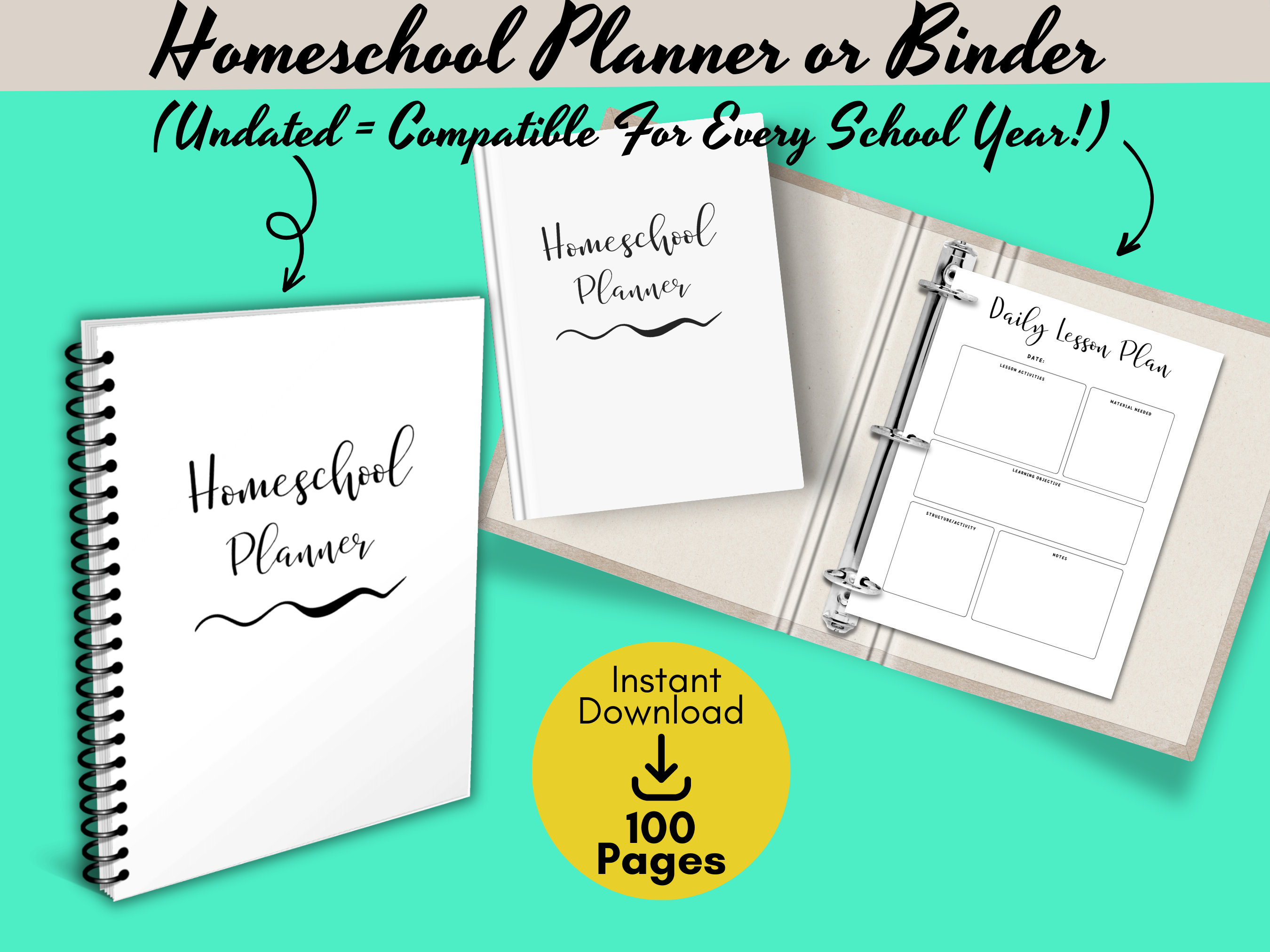 Homeschool Planner Printable | Homeschool Binder | Undated | Plain ...
