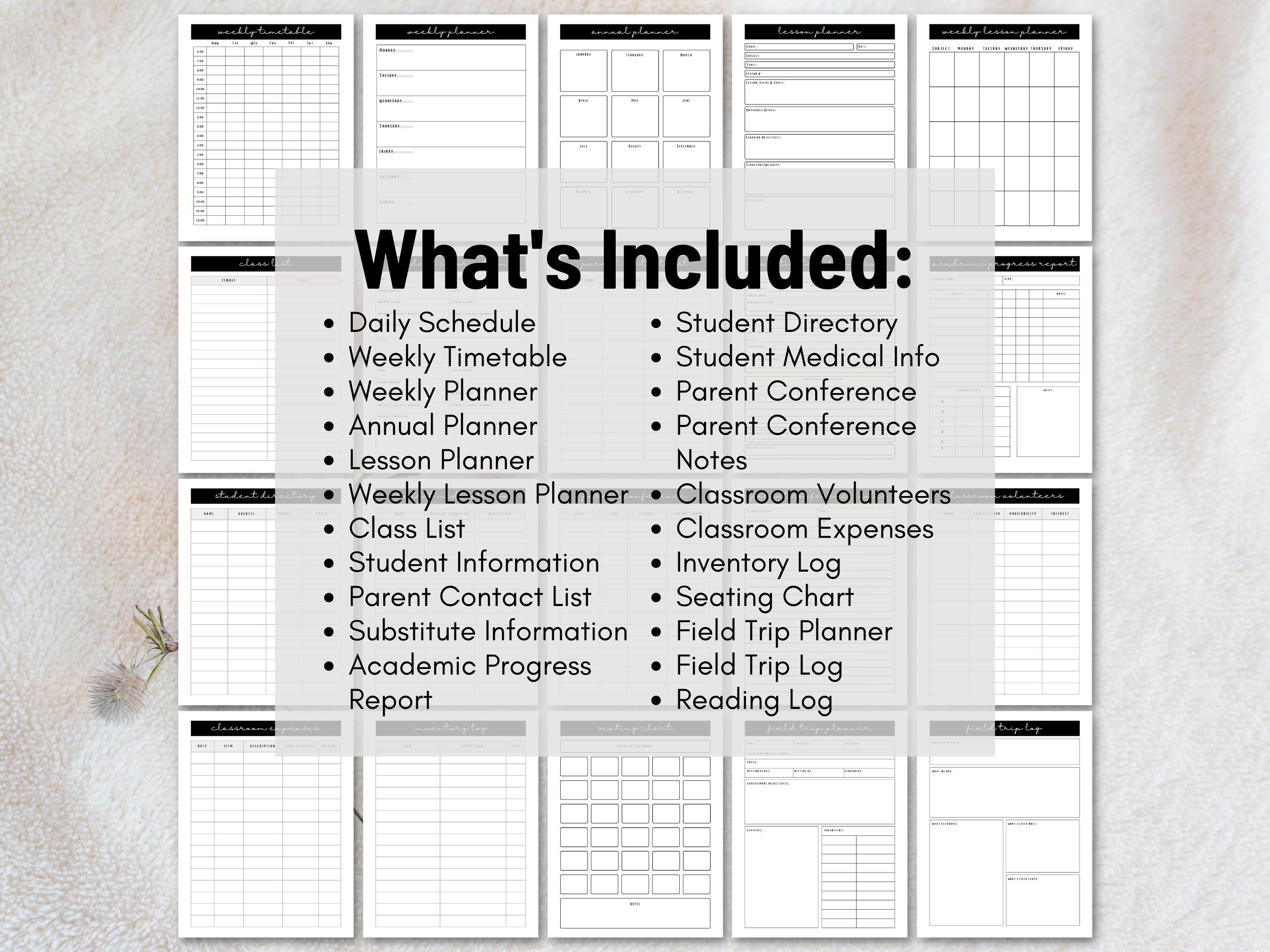 Teacher Planner Printable Teacher Binder Undated B&W - Etsy