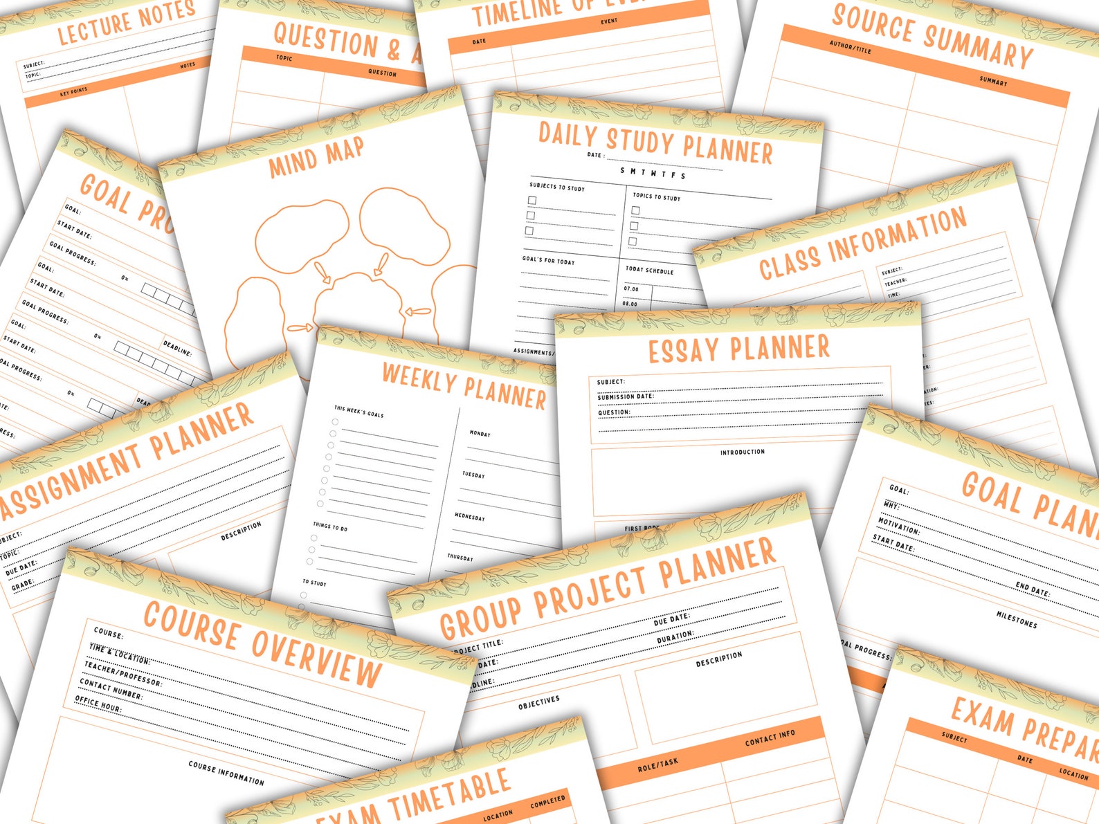 Student Planner Printable | Student Binder | Undated | Orange ...