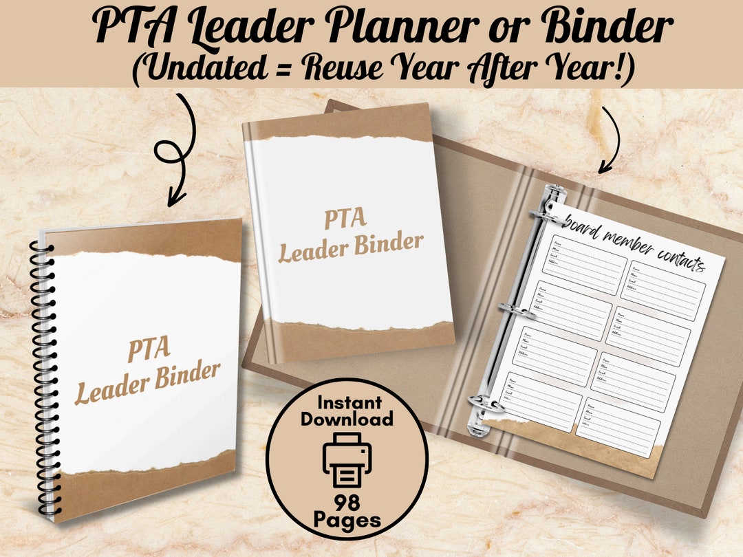 PTA Leader Planner Printable | PTA Leader Binder | Undated | Brown ...