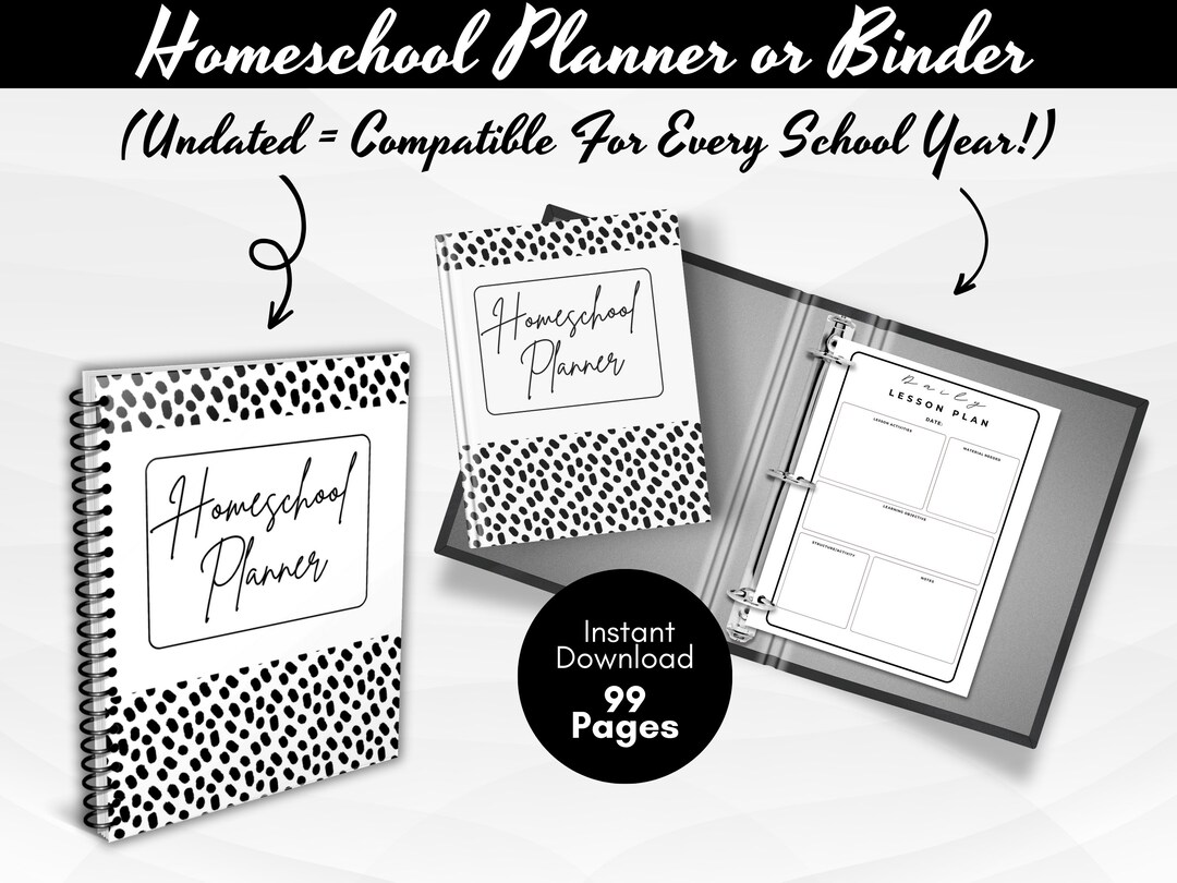 Homeschool Planner Printable | Homeschool Binder | Undated | B&W ...