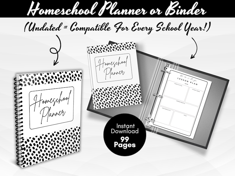 Homeschool Planner Printable | Homeschool Binder | Undated | B&W ...