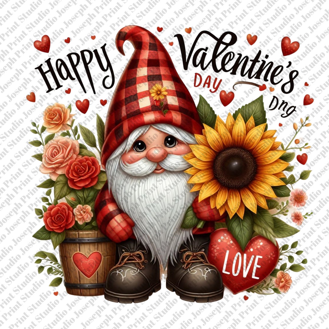 Valentine's Day Red Gnome Sunflower Png Sublimation Design Download ...