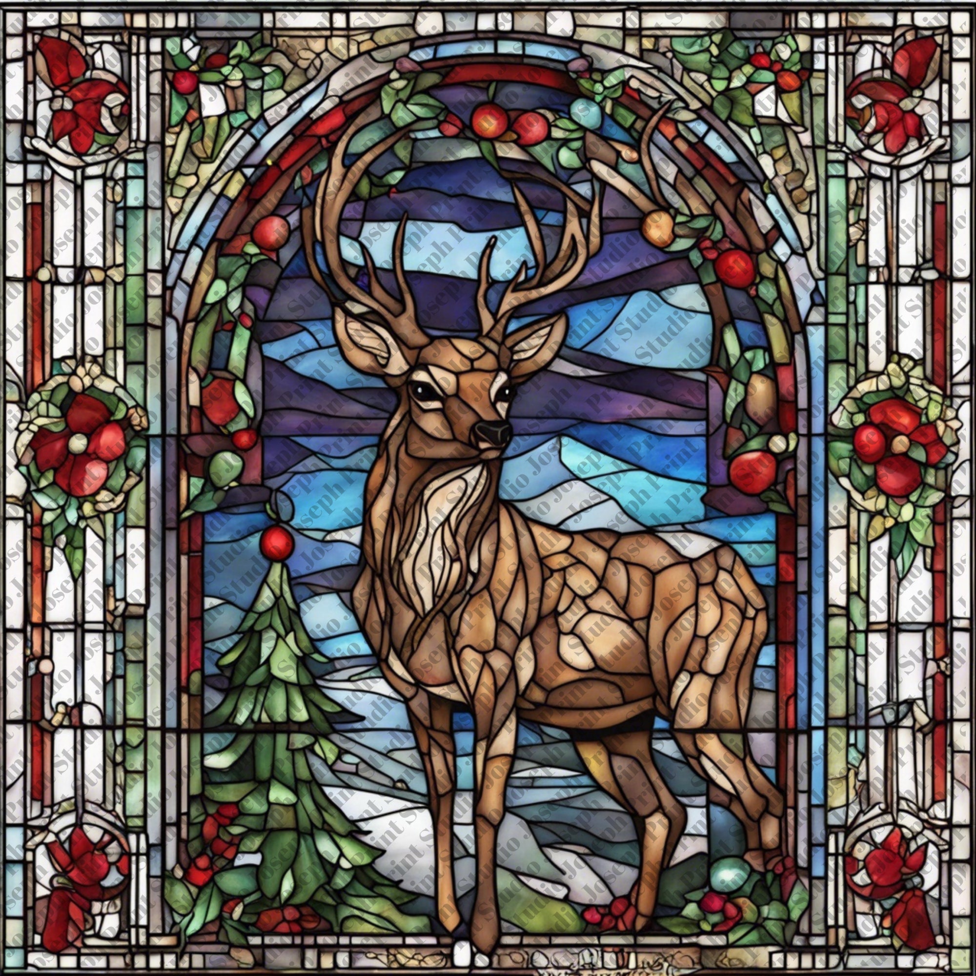 Deer Stain Glass Paper Stained Glass Png Stained Glass - Etsy