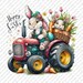 Happy Easter Tractor With Bunny Flowers and Carrot Png, Hand Drawing ...