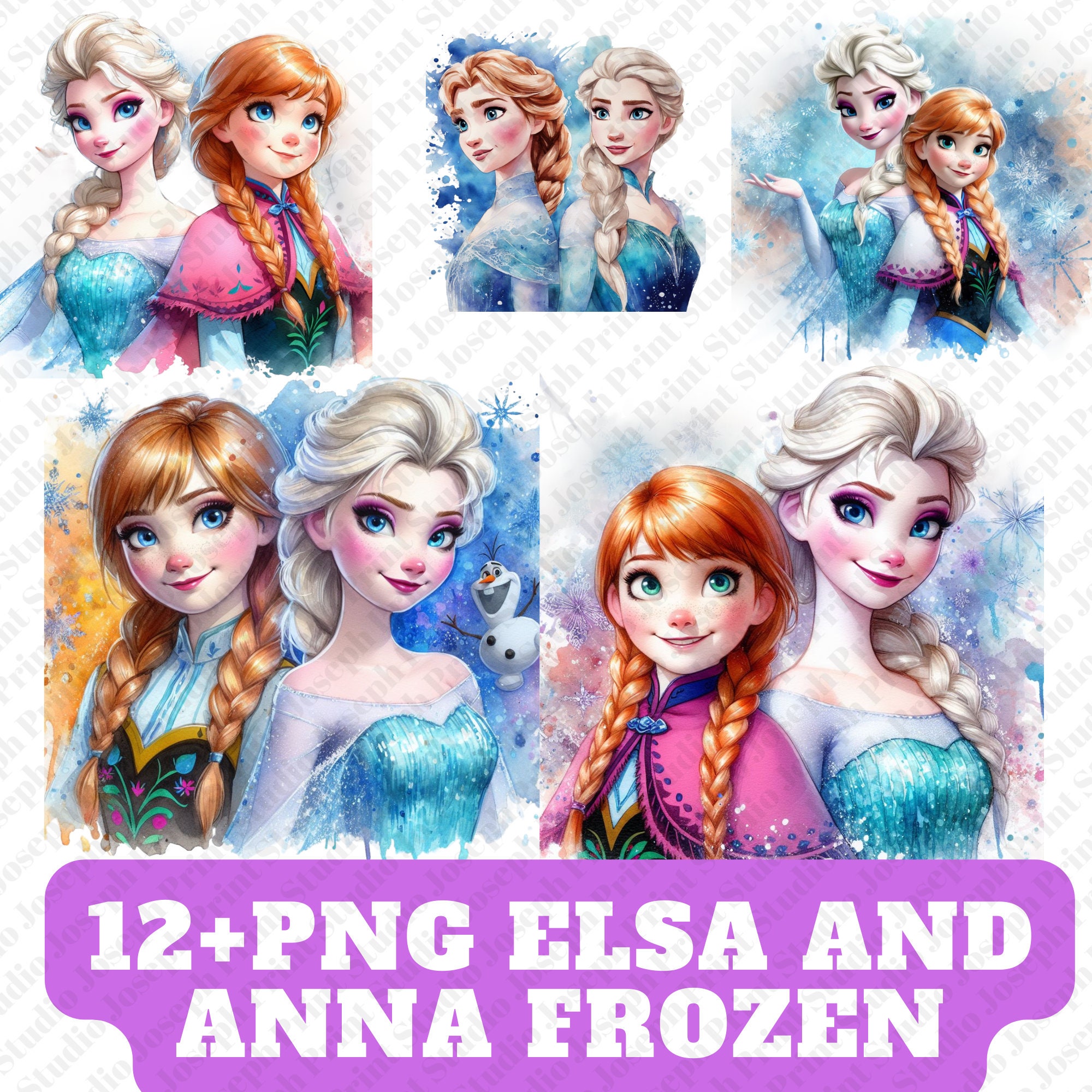 Elsa and Anna Frozen Splash and Watercolor Digital Design PNG File for ...