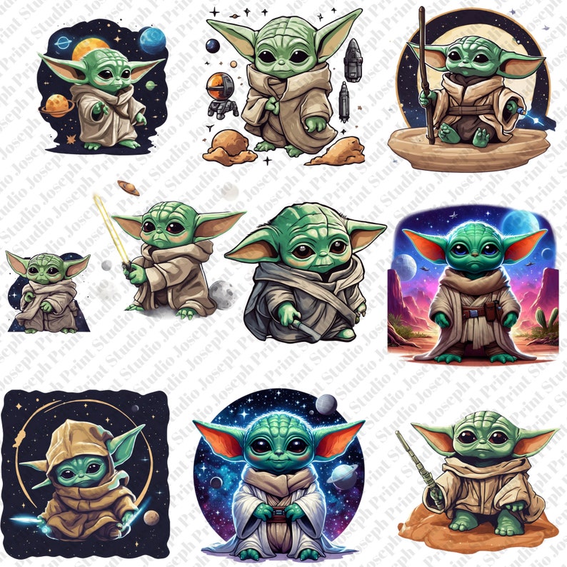 Baby Yoda Clipart PNG Bundle Sticker Sublimation Sublimate Space Wars Galaxy, Grogu, 20oz, Baby ...