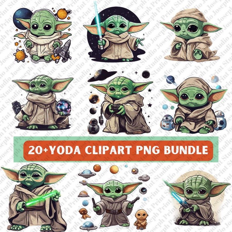 Baby Yoda Clipart PNG Bundle Sticker Sublimation Sublimate Space Wars ...
